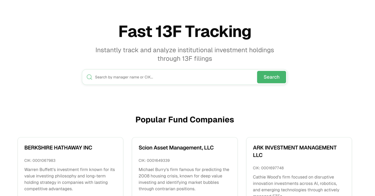 Fast13F - Track Institutional Investment Holdings | Fast13F